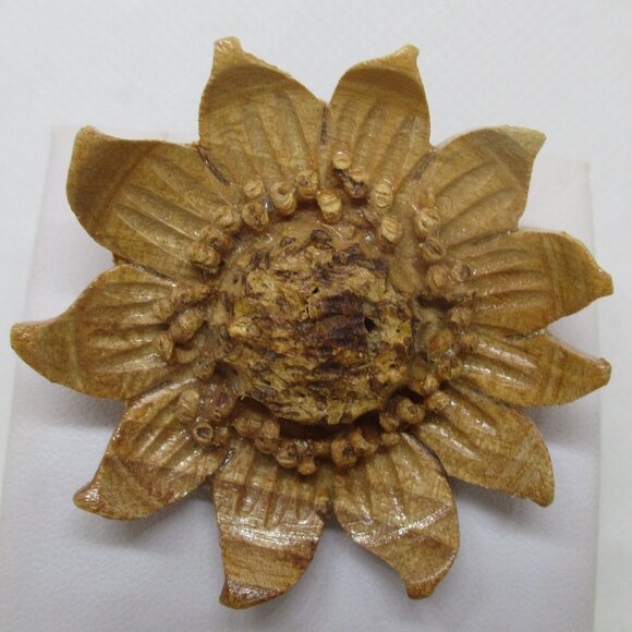 Vintage | Jewelry | Vtg Wood Flower Brooch Hand Carved Wood Flower ...